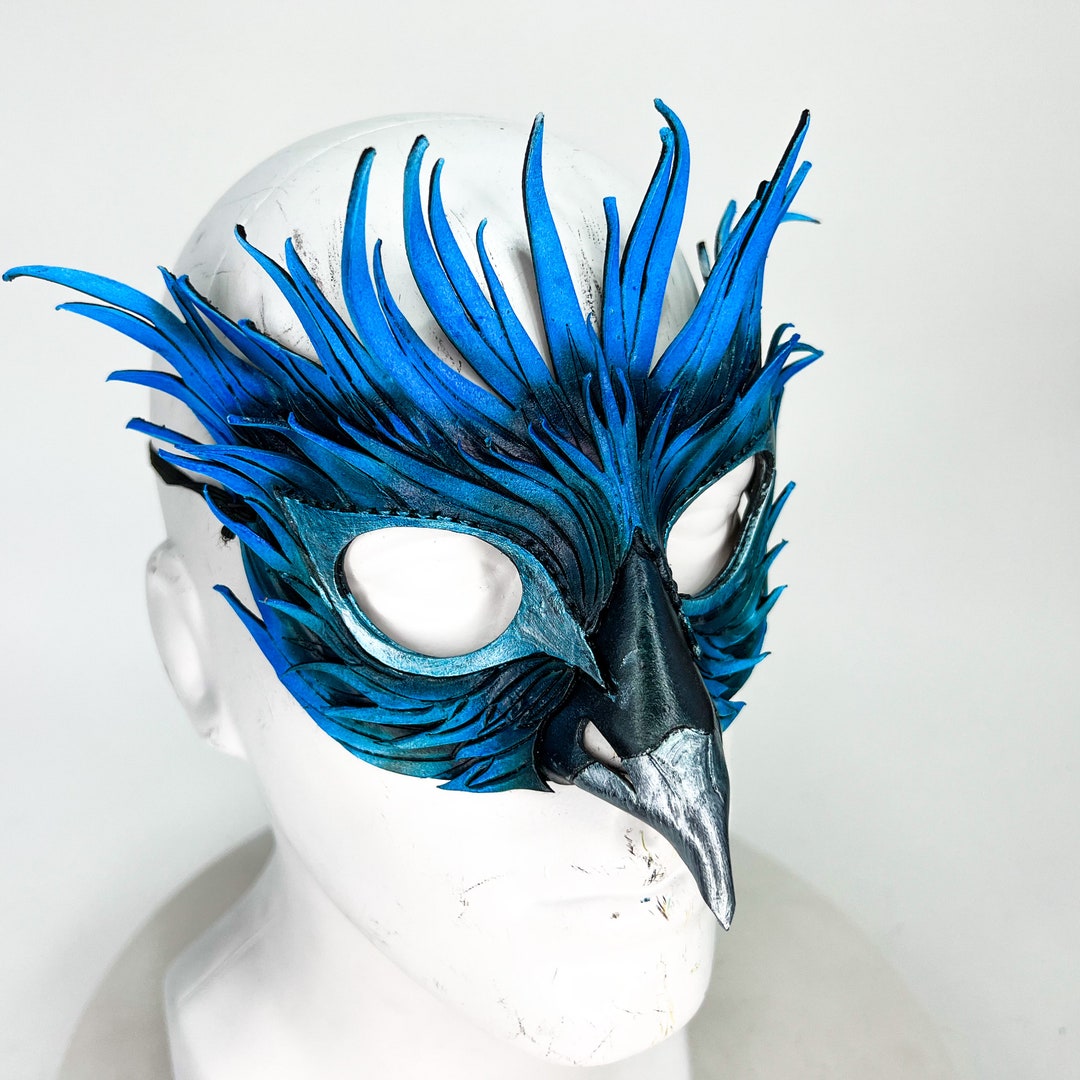 Layered Blue Phoenix Handmade Genuine Leather Mask - Etsy