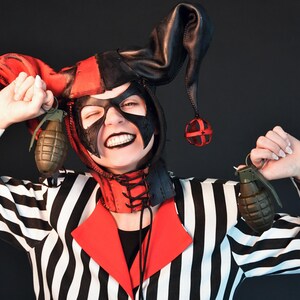 Jester Helmet Genuine Leather Mask in Red and Black - Etsy