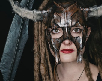 Handmade Genuine Leather Mask With Horns in Natural Colors | Etsy