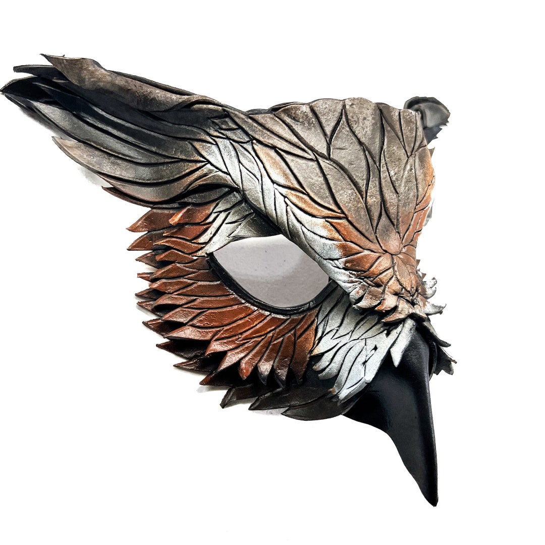 Layered Horned Owl Handmade Genuine Leather Mask - Etsy