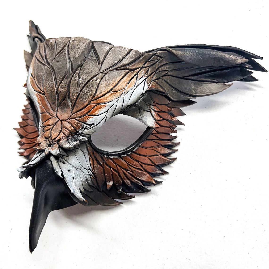 Layered Horned Owl Handmade Genuine Leather Mask - Etsy