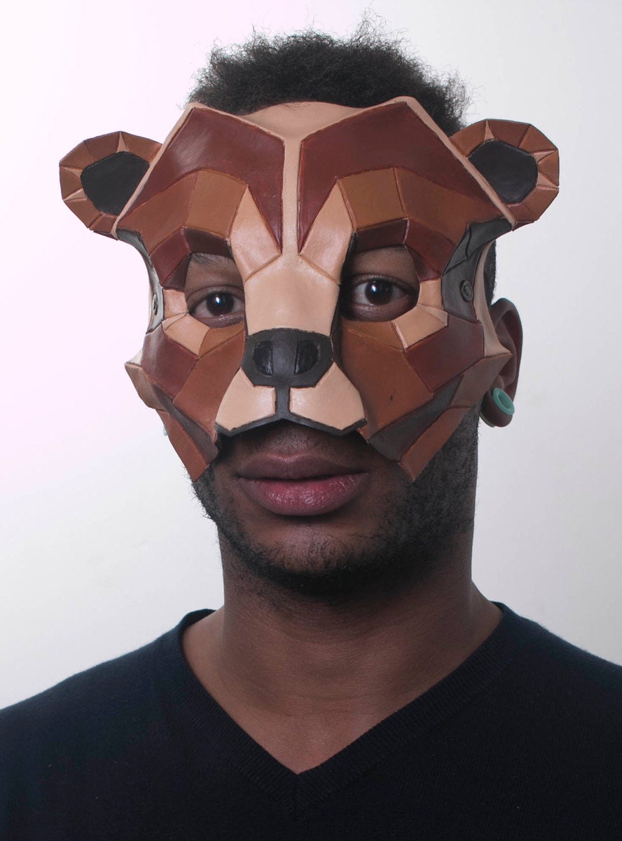 Geometric Grizzly Bear Leather Mask | Etsy