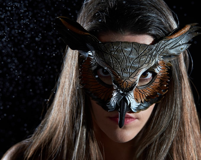 Layered Horned Owl Handmade Genuine Leather Mask - Etsy