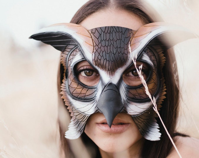 Horned Owl Handmade Genuine Leather Mask