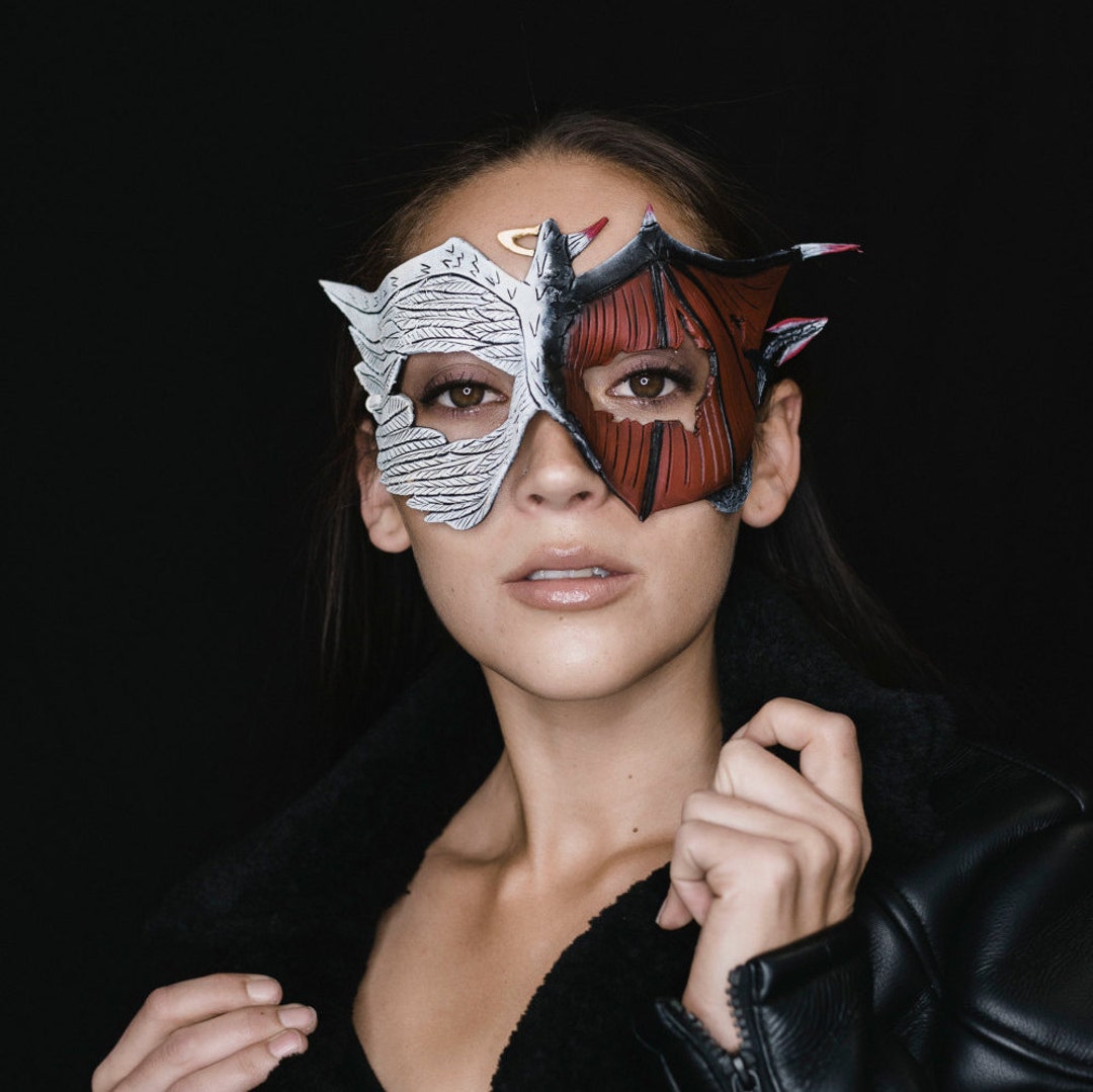 Angel Devil Handmade Genuine Leather Mask in Red and White for ...