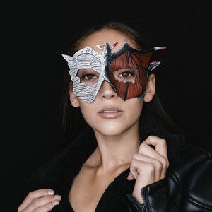 Angel Devil Handmade Genuine Leather Mask in Red and White for ...