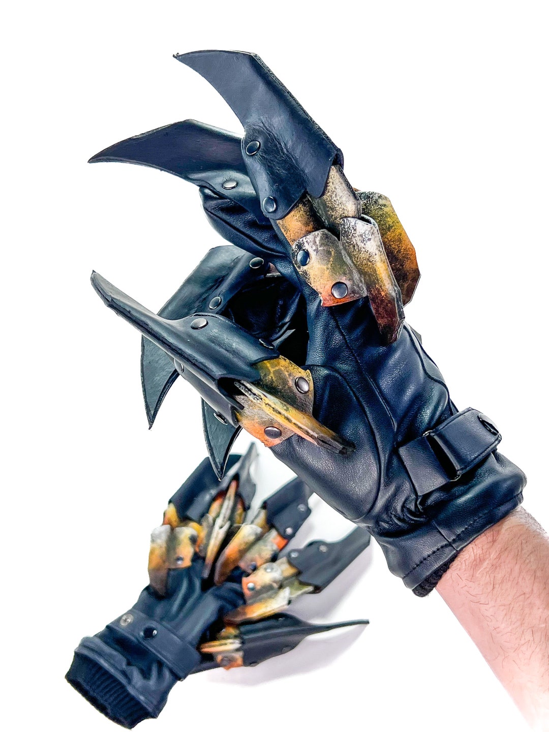 One Set of Two Handcrafted Genuine Leather Gloves With Claws in Hawk ...