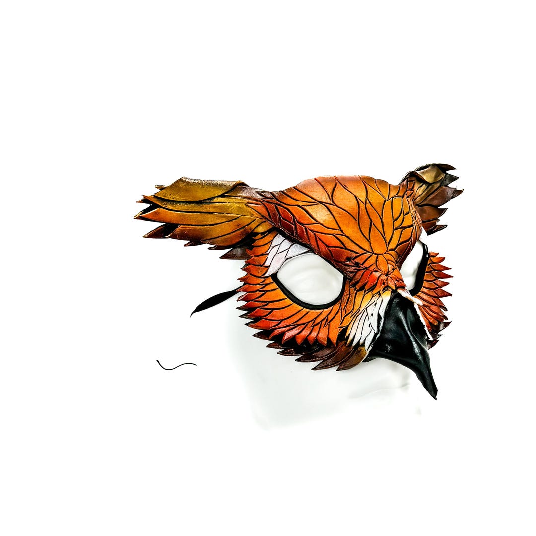 Layered Horned Owl Handmade Genuine Leather Mask in Sienna Shades - Etsy