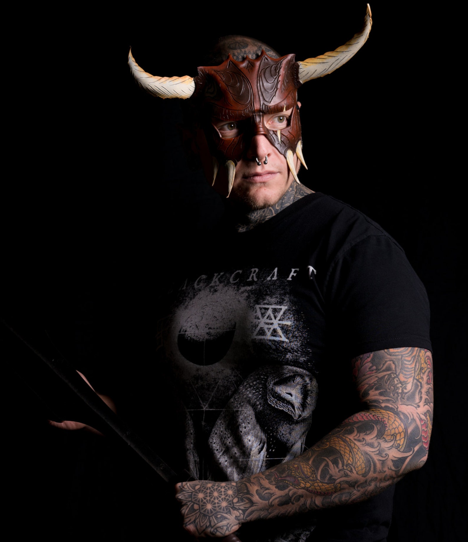 Handmade Genuine Leather Mask With Horns in Natural Colors - the Horned ...