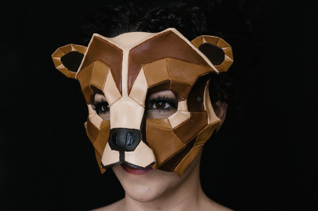 Geometric Grizzly Bear Leather Mask - Etsy