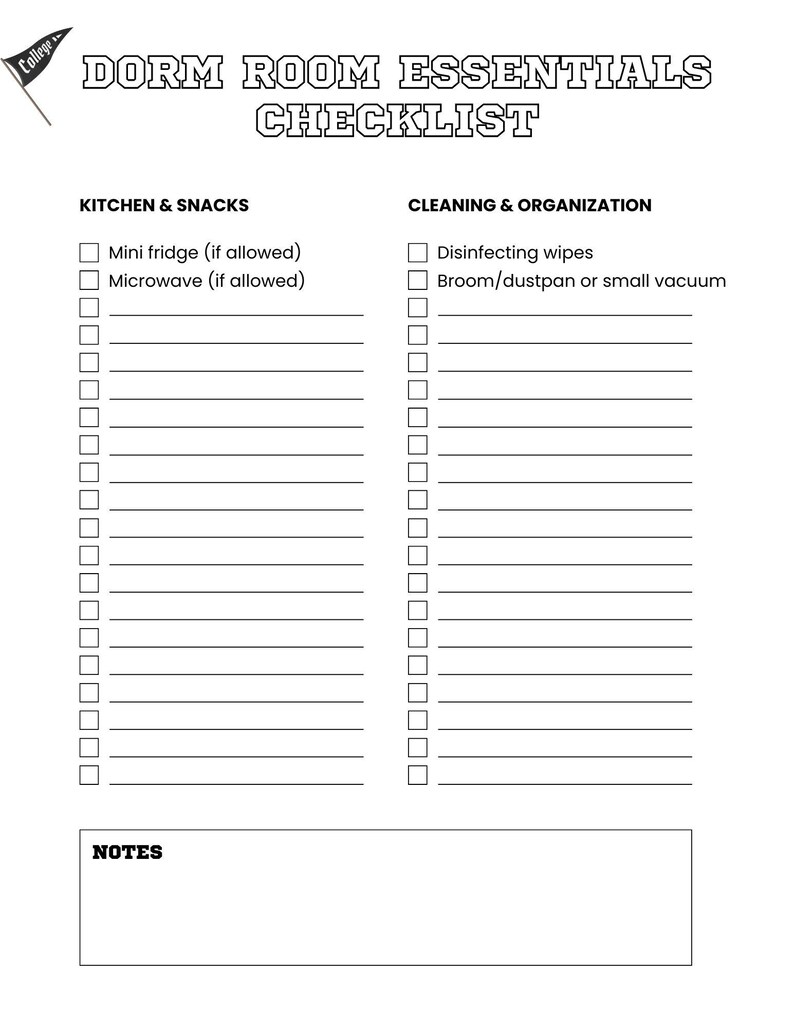 College Essentials & Dorm Room Checklist Printable PDF | Back to School Packing List | First ...