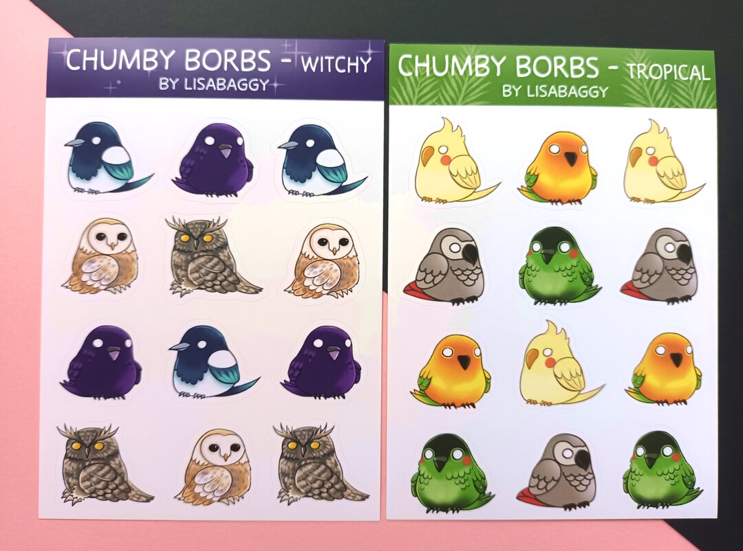 Chumby Borbs Mini Vinyl Sticker Sheet, Cute, Bird, Magpie, Crow, Owls ...