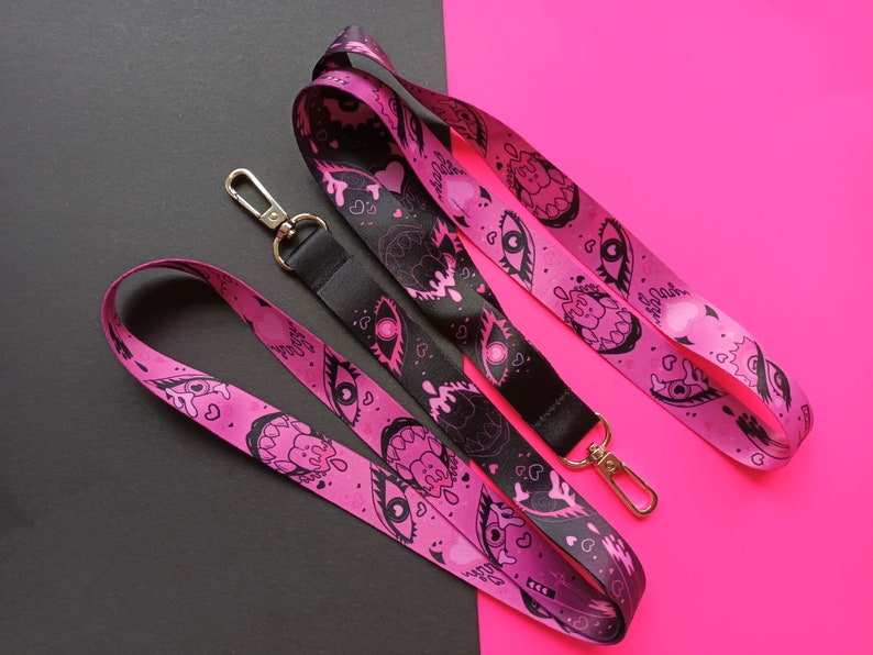 Black and Pink Demon Lanyards Neon Yami Kawaii Pastel Goth - Etsy