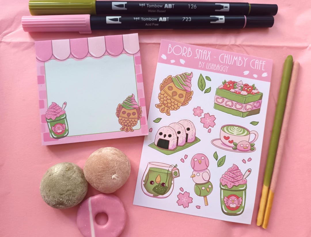 Chumby Cafe Sticky Notes and Sticker Sheet, Bird, Desserts, Matcha ...