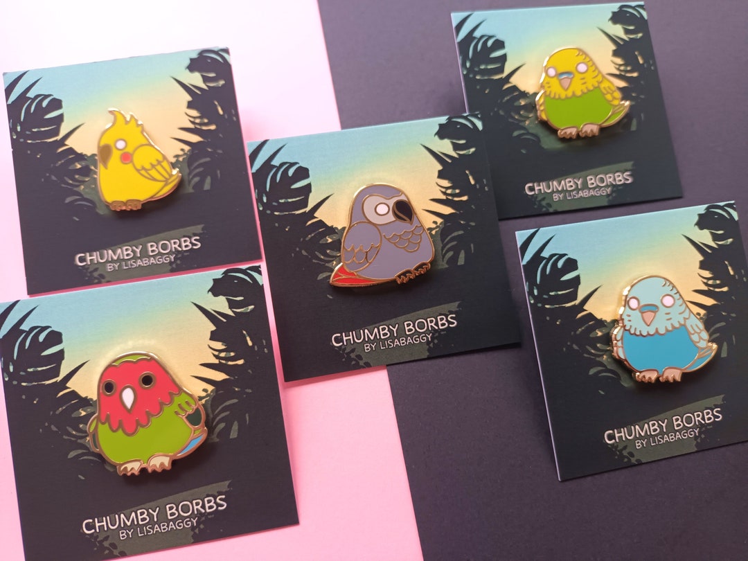 25mm Tropical Hard Enamel Bird Pins, Chumby Borbs, Cockatiel, Love ...