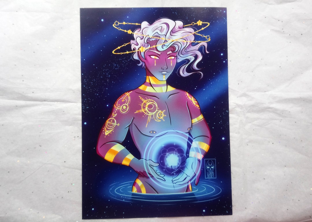 Fantasy Art Print Blue Seren Star Boy OC Folklore Mythology 250gsm A4 ...