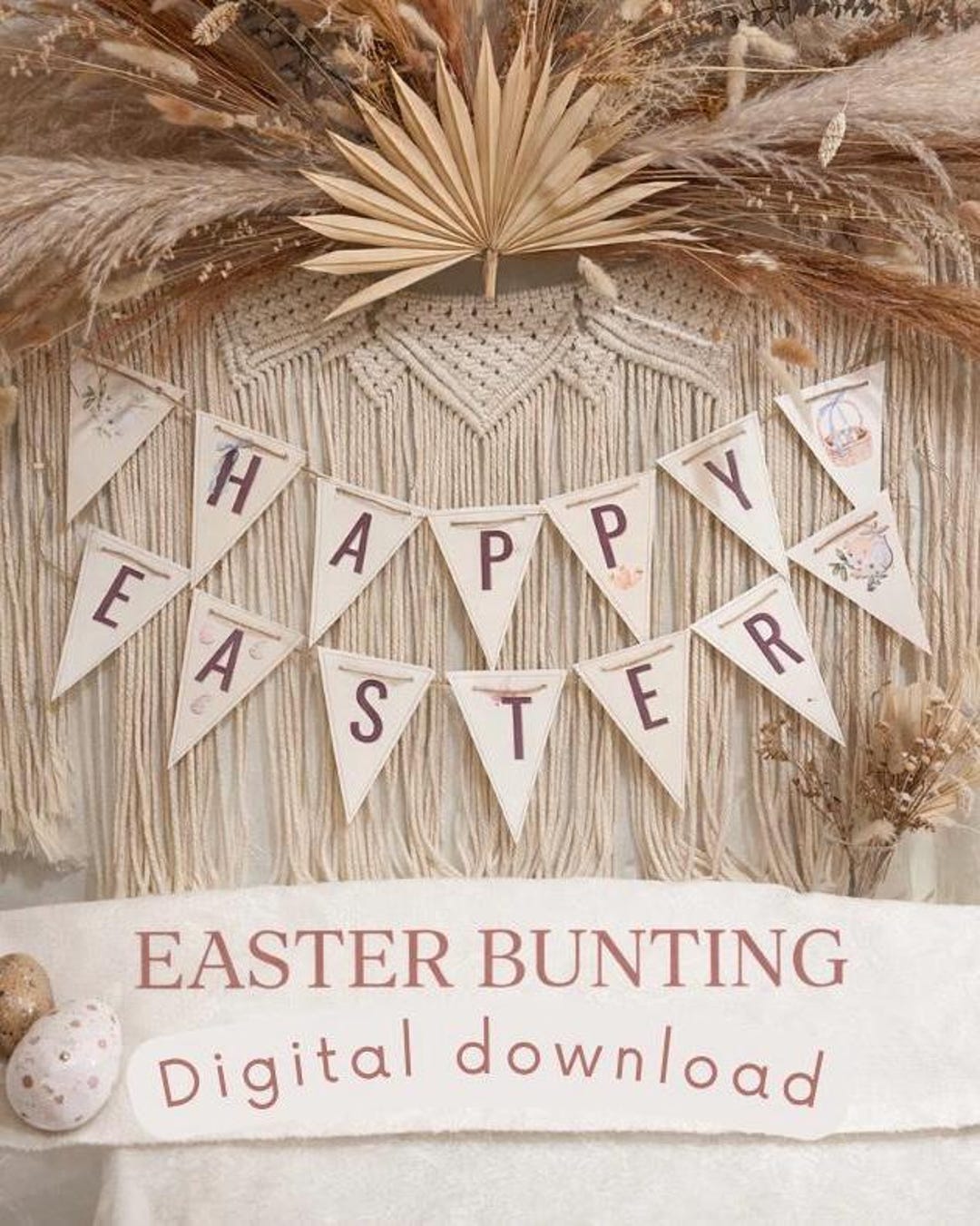 Easter Bunting Printable Banner | Boho Easter Decor | Happy Easter ...