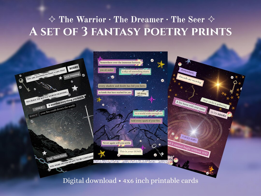 Fantasy Poetry Card Set – Digital Download (set of 3) – 4×6 Printable ...