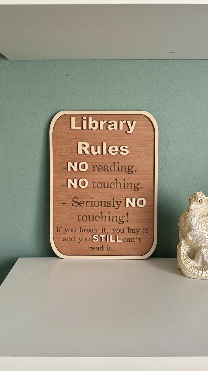 Library Rules Sign Wood Book Decor Bookish Gift for Readers and ...