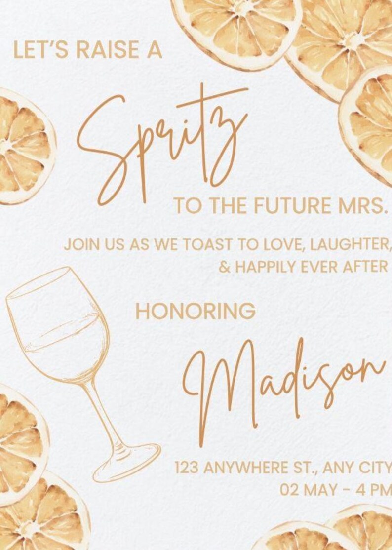 Spritz Inspired Bridal Shower Invitation Template, Printable Invite ...