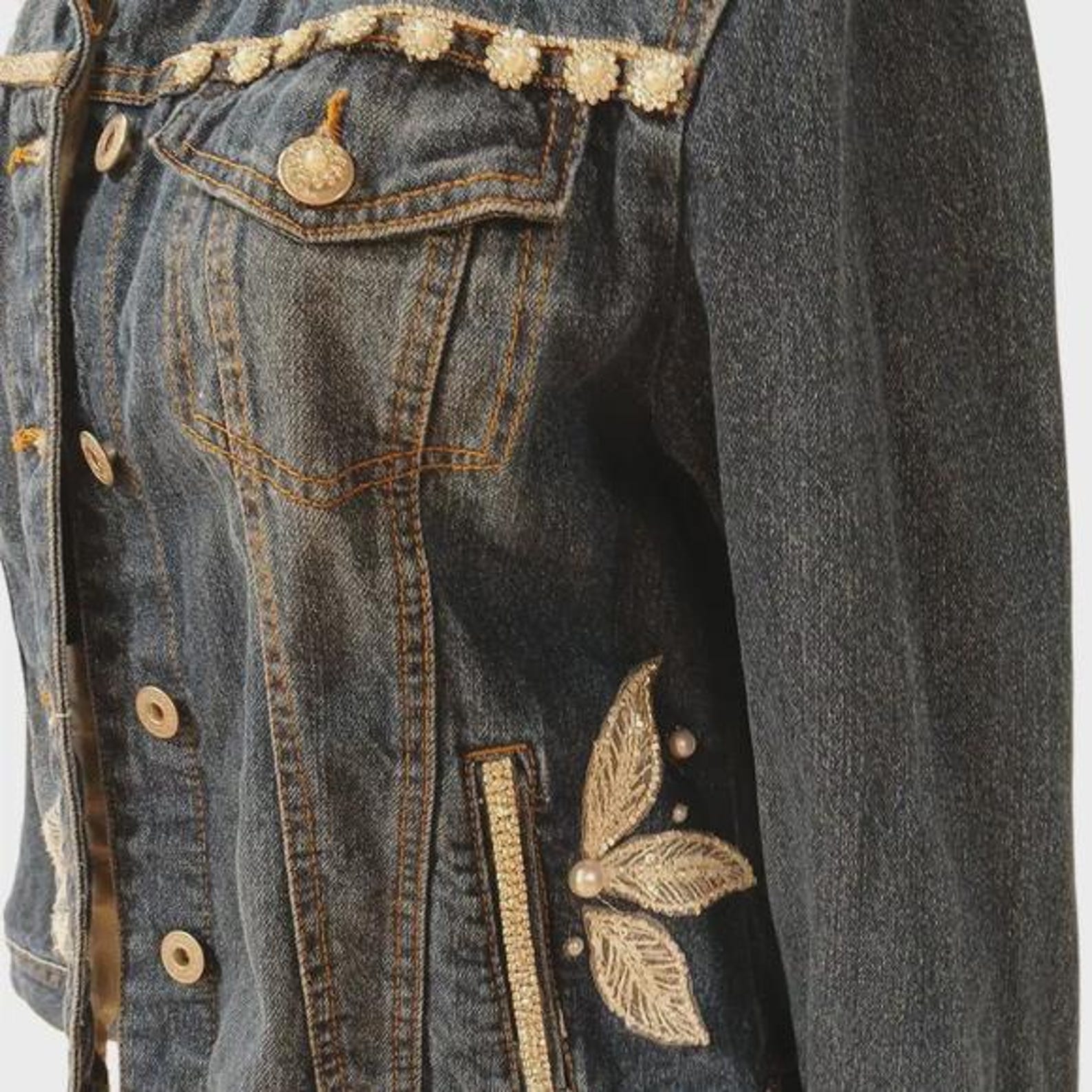 Reworked Embellished Rhinestone Denim Jacket With Appliques and Beaded ...