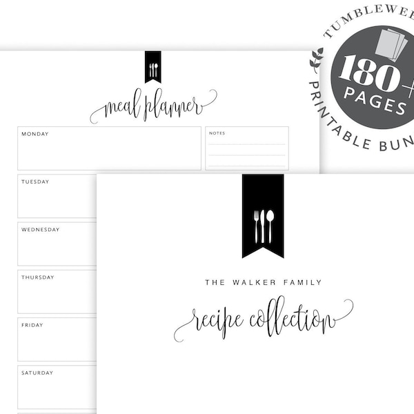 Meal Planning Printable BUNDLE, Editable Meal Planner, Recipe Binder ...