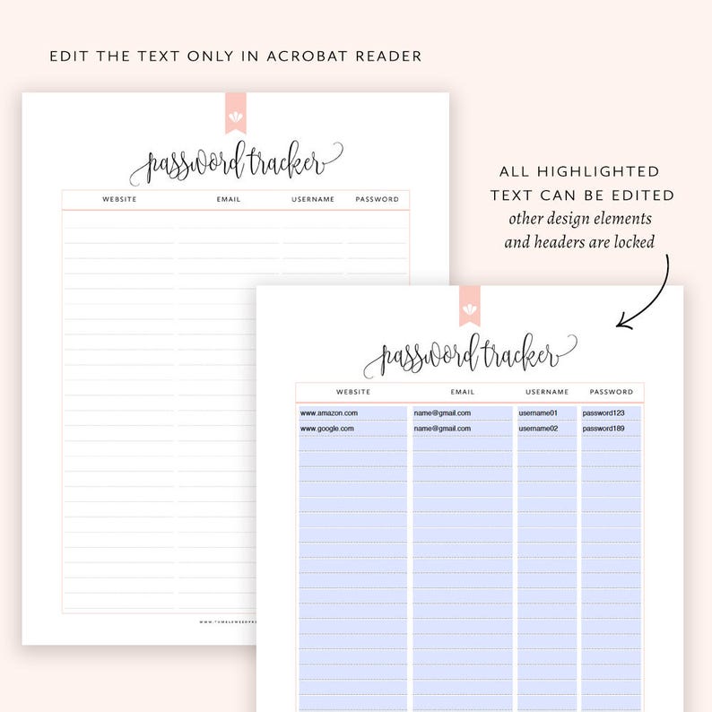 Password Tracker Printable, Password Keeper, Password Book Organizer ...