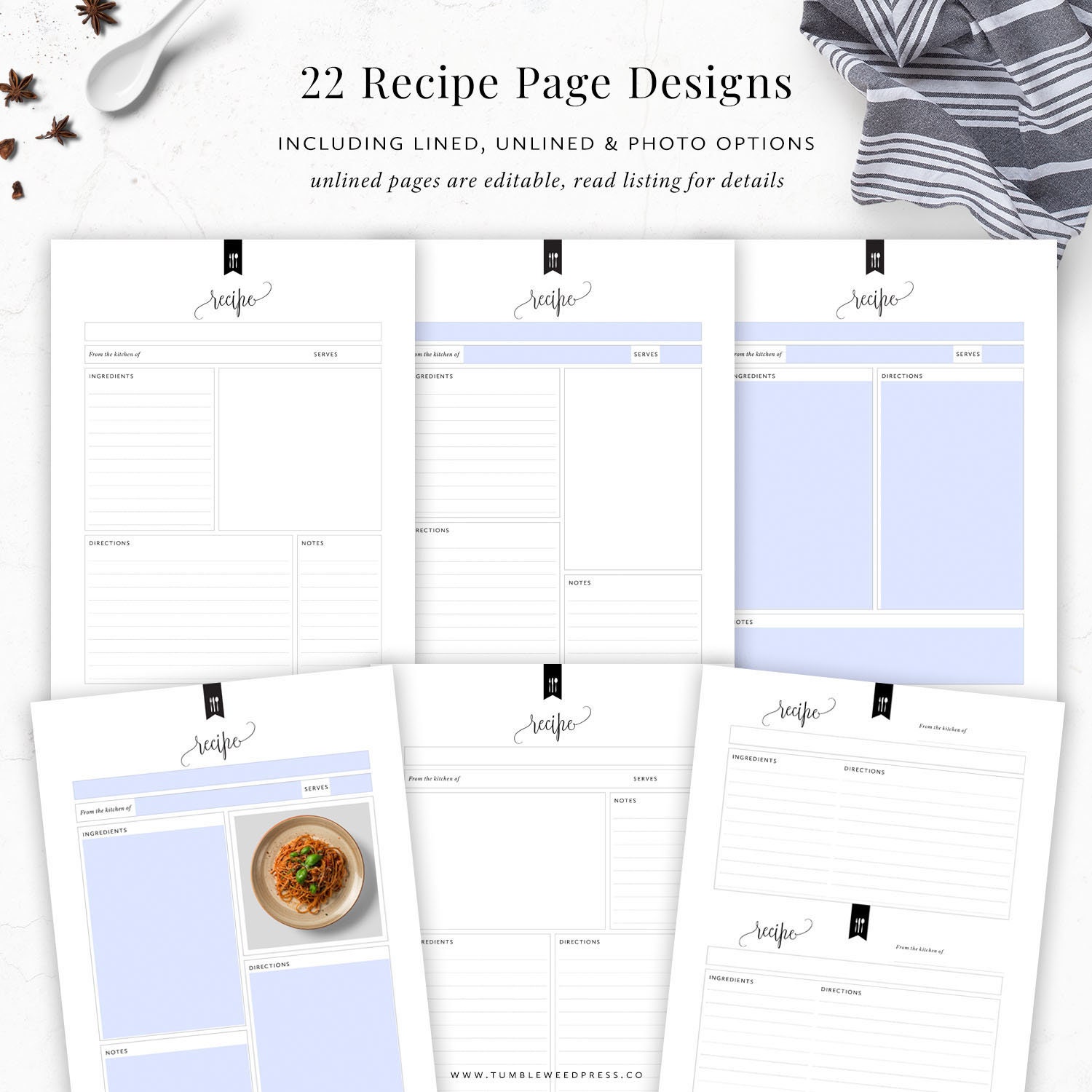 Recipe Binder Printable Kit Recipe Book Template Fillable | Etsy Canada