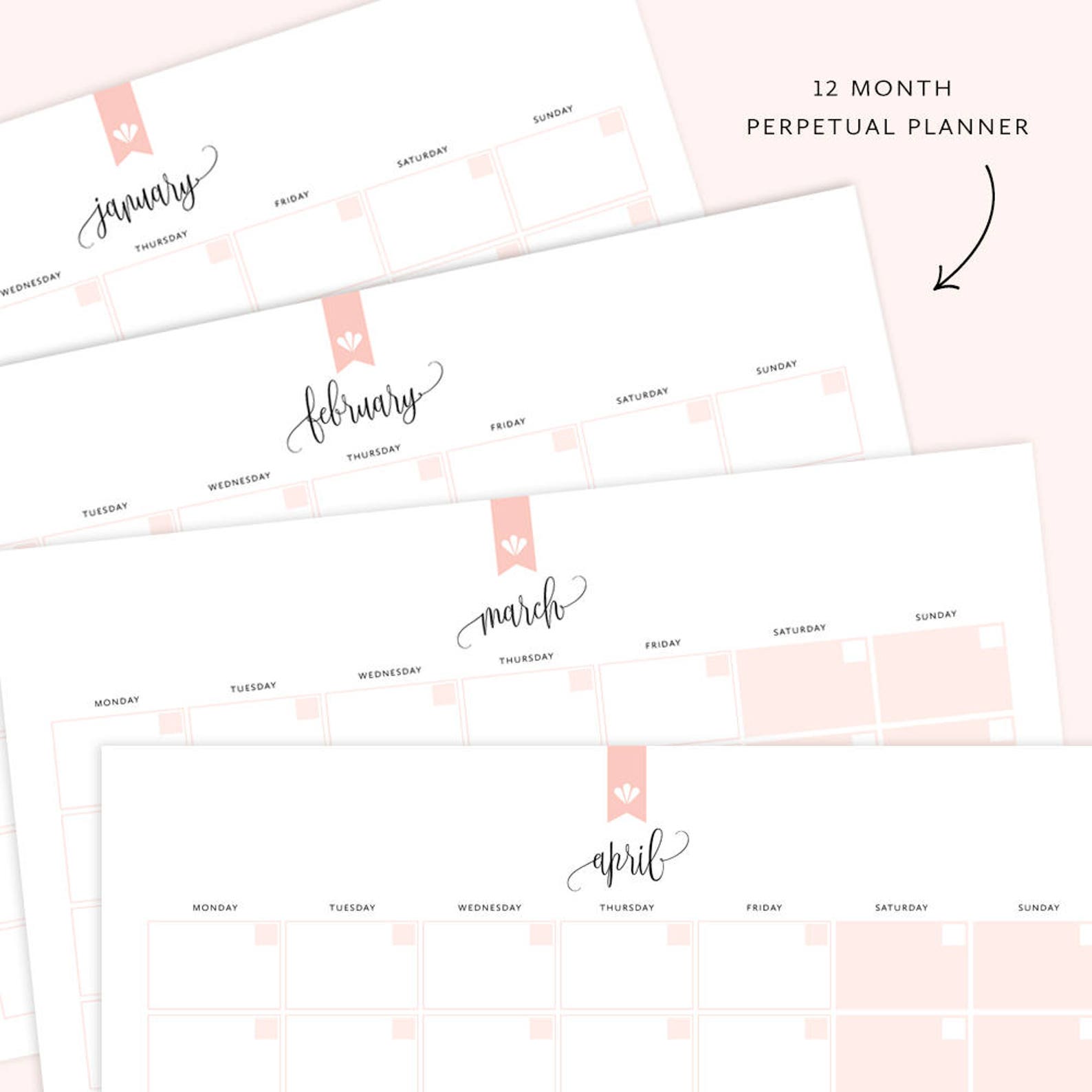 Large Printable Calendar, Undated Calendar Printable, Monthly Planner ...