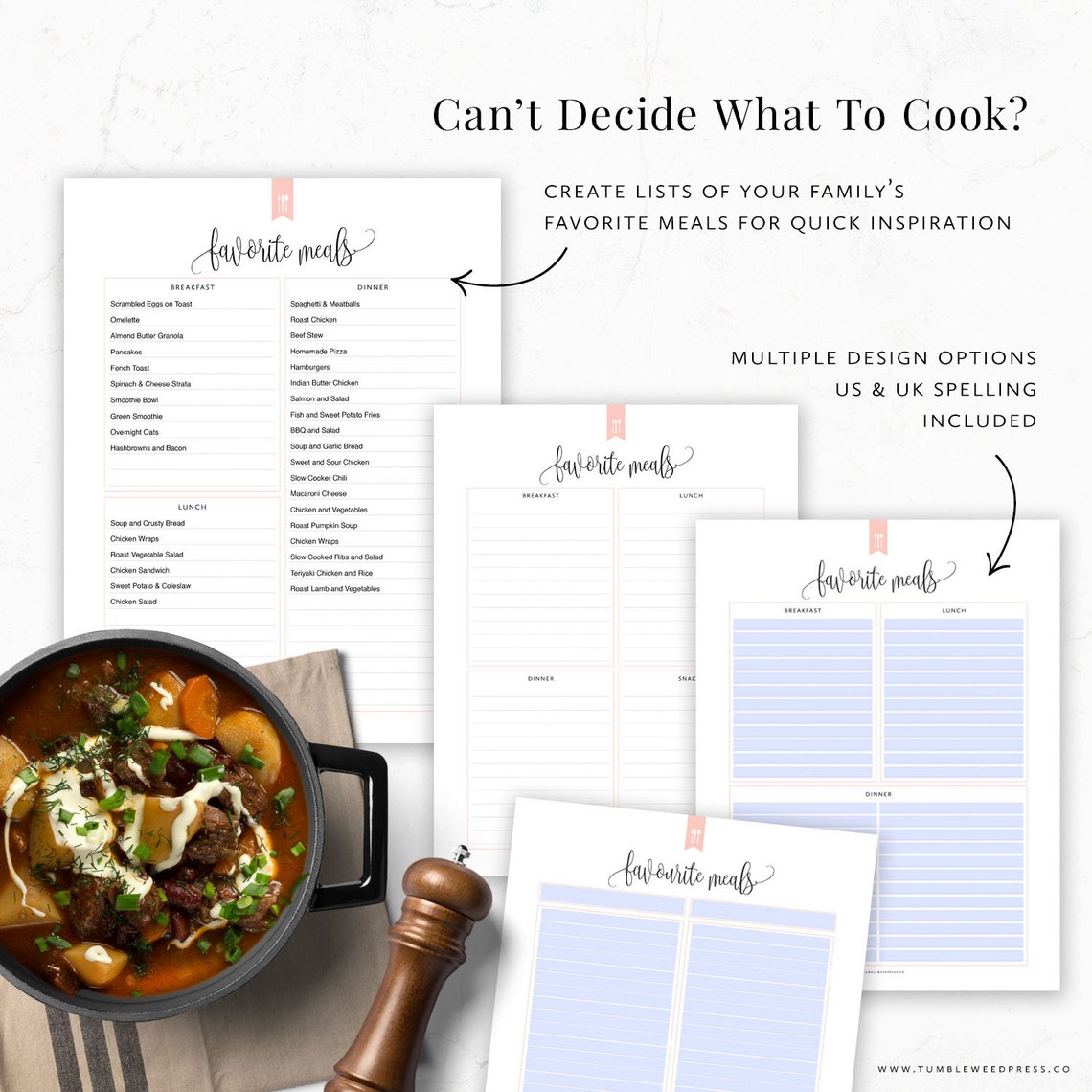 Meal Planning Printable BUNDLE, Editable Meal Planner, Recipe Binder ...