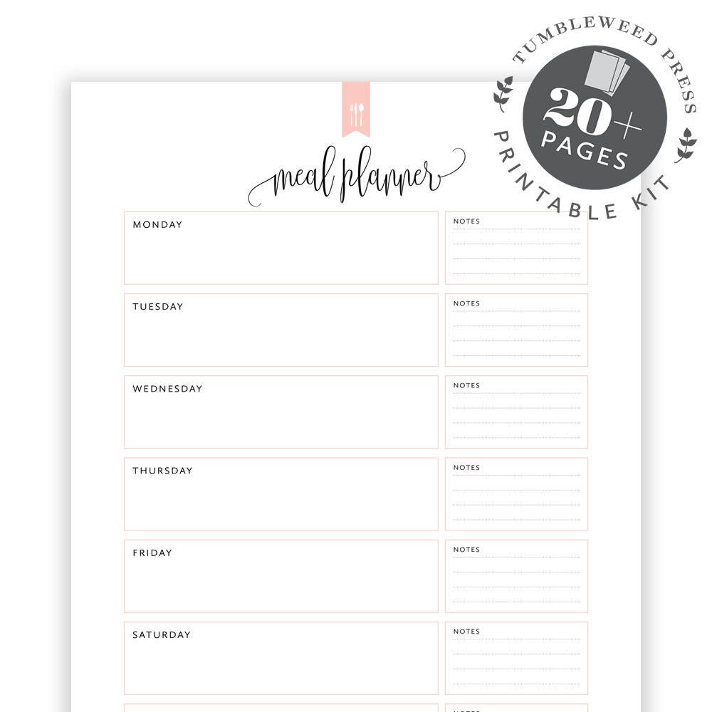Meal Planning Printable KIT Editable Meal Planner Printable | Etsy