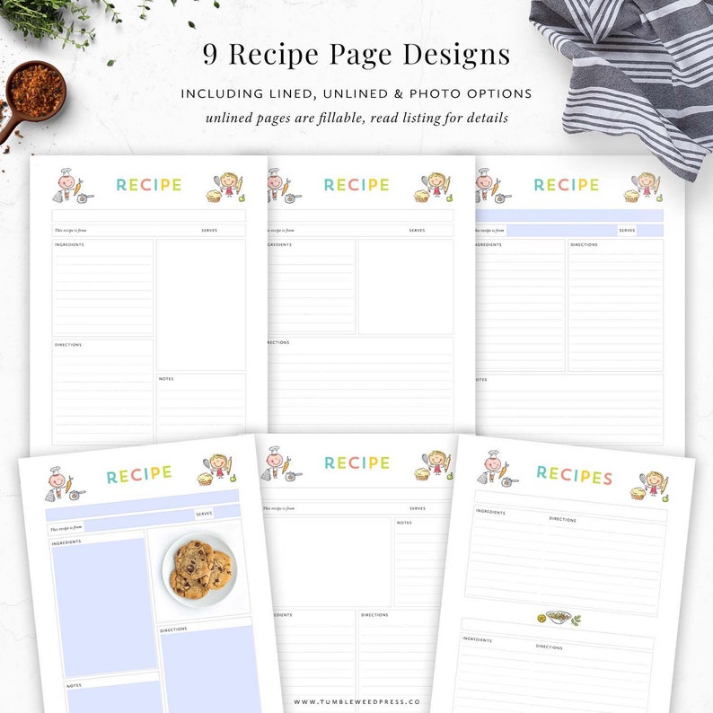 Kids Recipe Binder Kit Printable, Kids Recipe Book, Fillable Recipe ...