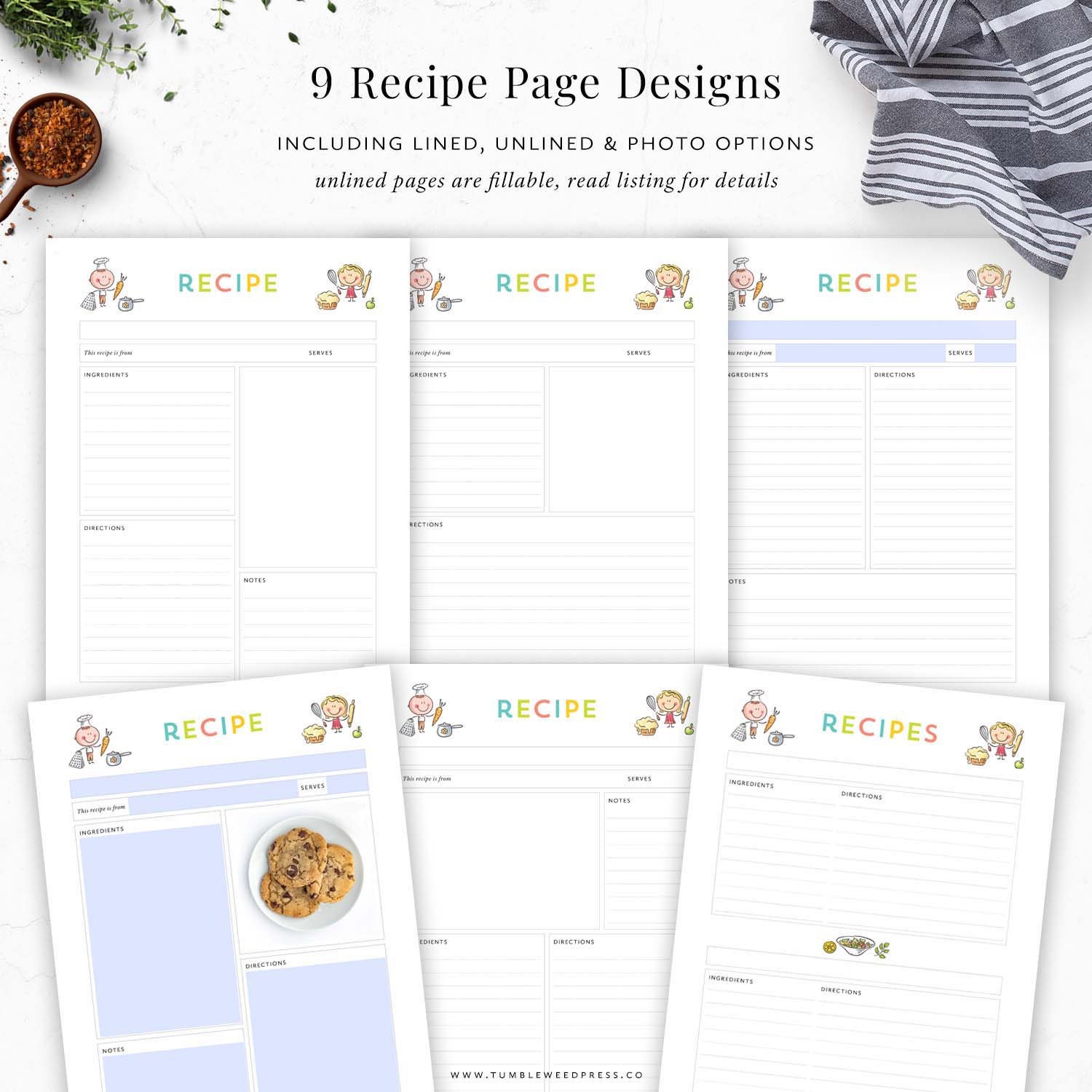 Kids Recipe Binder Kit Printable, Kids Recipe Book, Editable Recipe ...