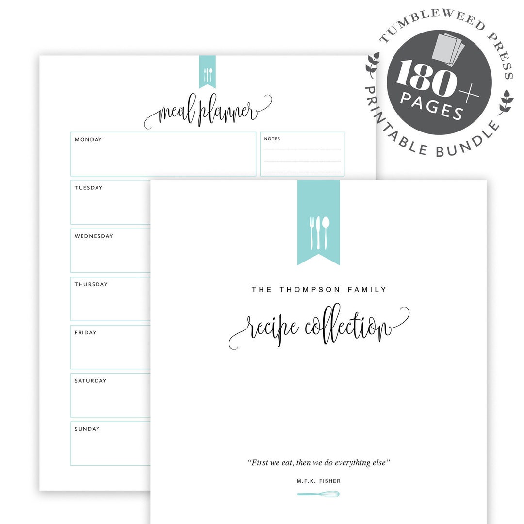Meal Planning Printable BUNDLE, Editable Meal Planner, Recipe Binder ...