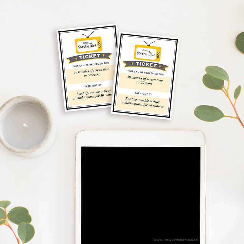 Screen Time Printable, Screen Time Ticket, Technology Tickets, Kids ...