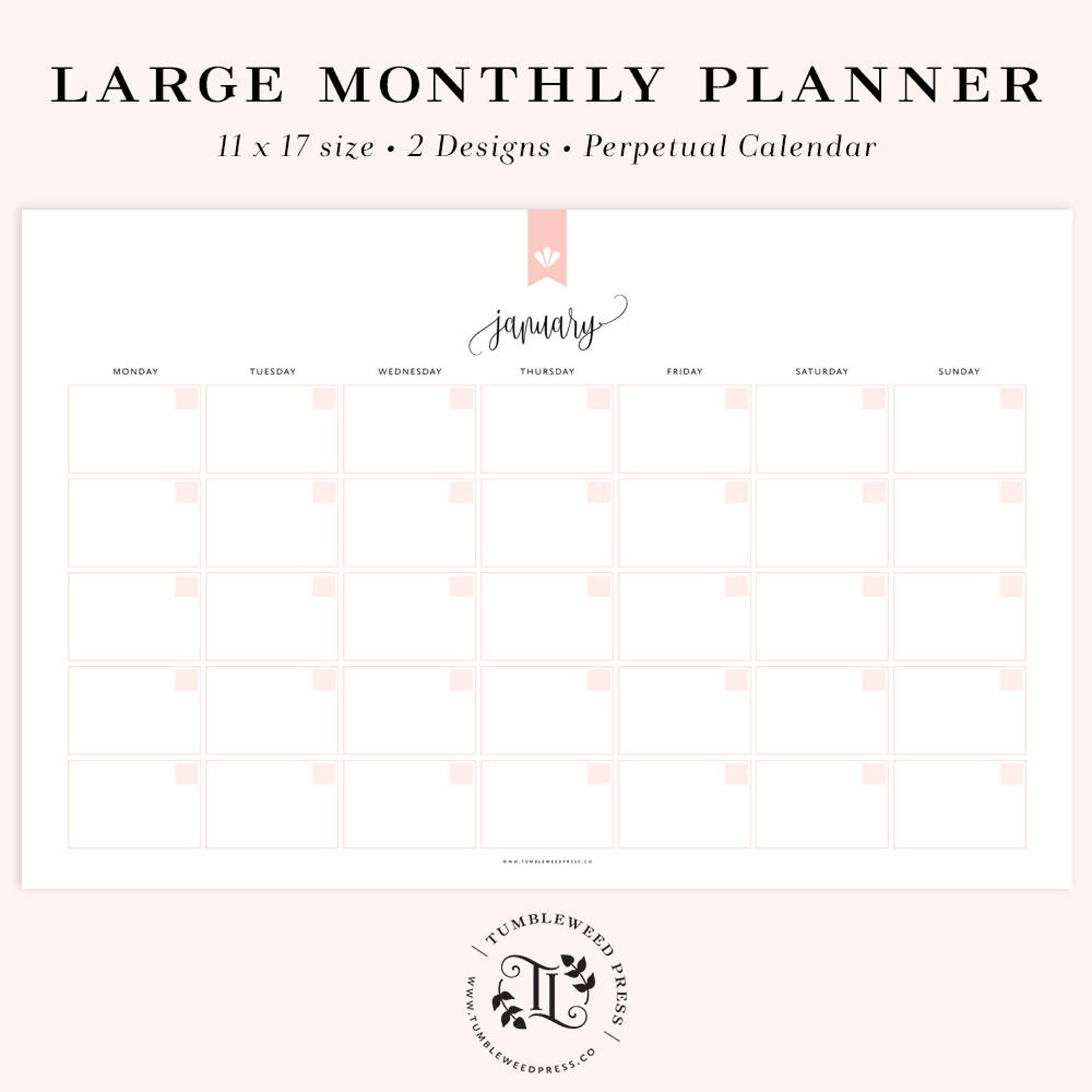 Large Printable Calendar, Undated Calendar Printable, Monthly Planner ...