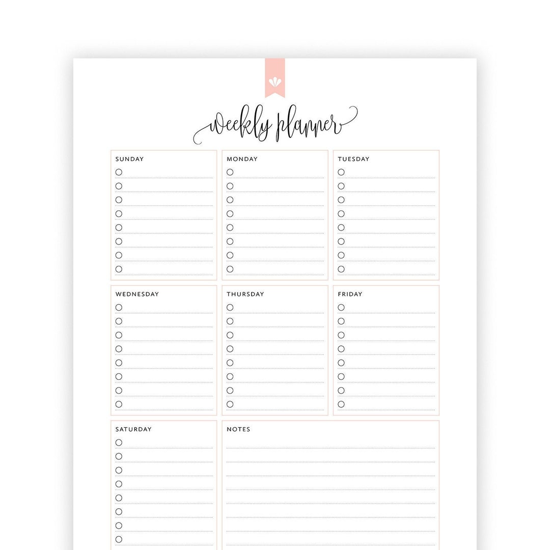 Weekly Planner Printable, Printable Weekly Timetable, Weekly Checklists ...