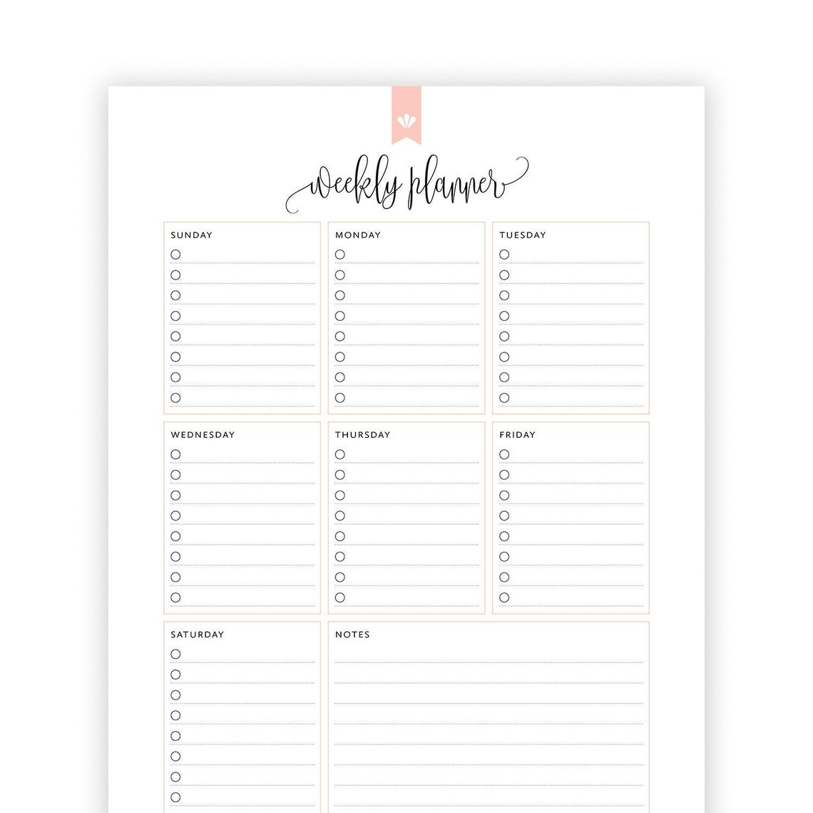 Weekly Planner Printable, Printable Weekly Timetable, Weekly Checklists ...