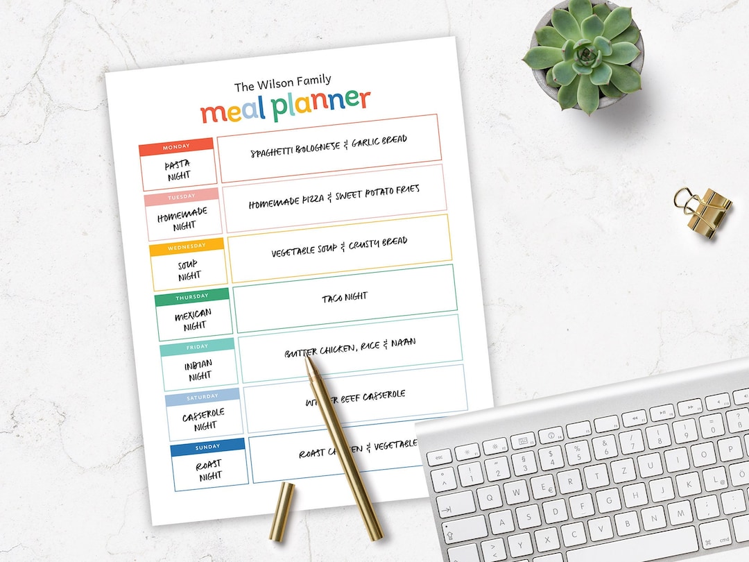 Weekly Meal Planner Printable, Family Meal Template, Weekly Menu Plan ...