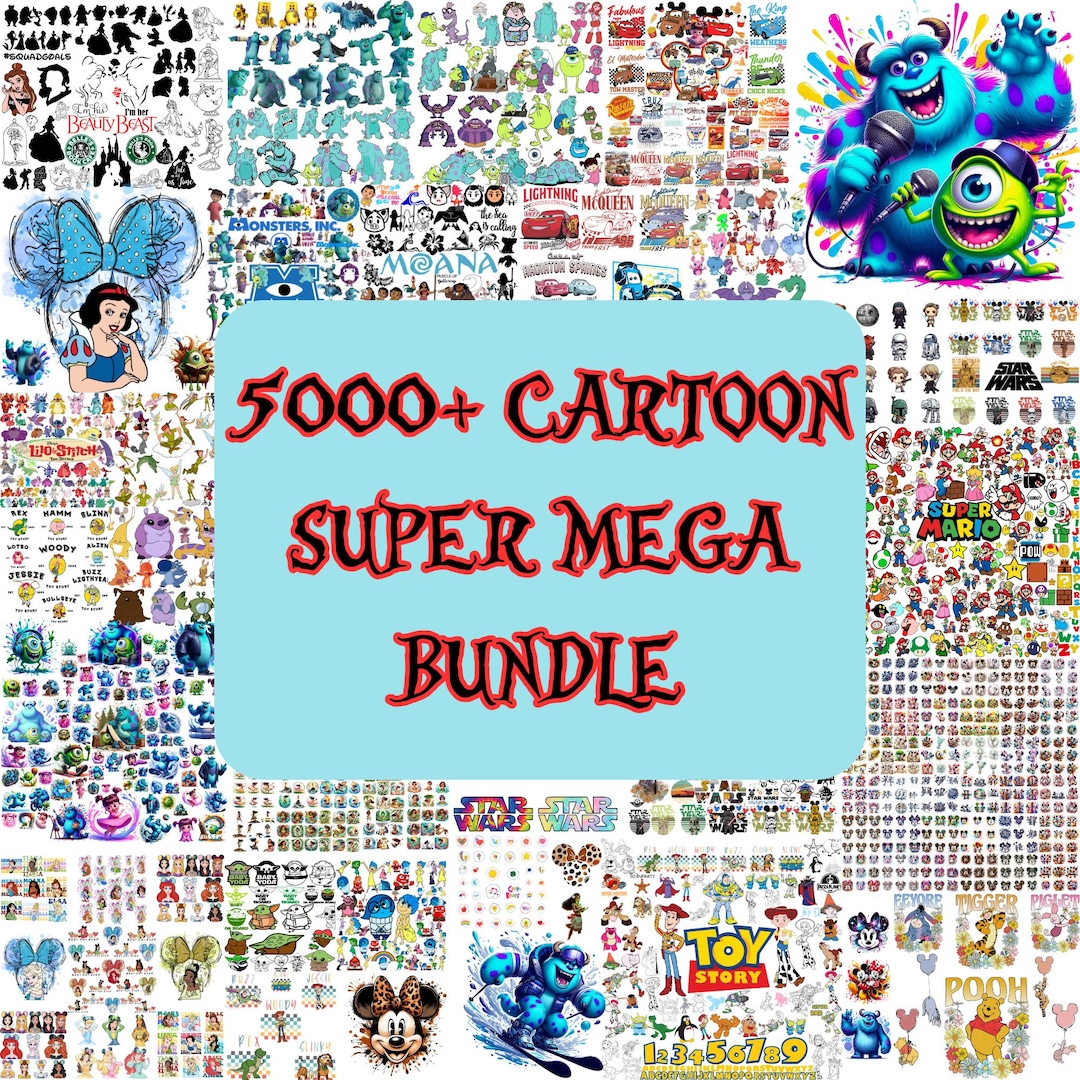 Cartoon Characters Super Mega Bundle - 5000+ Disney Shirt Designs ...