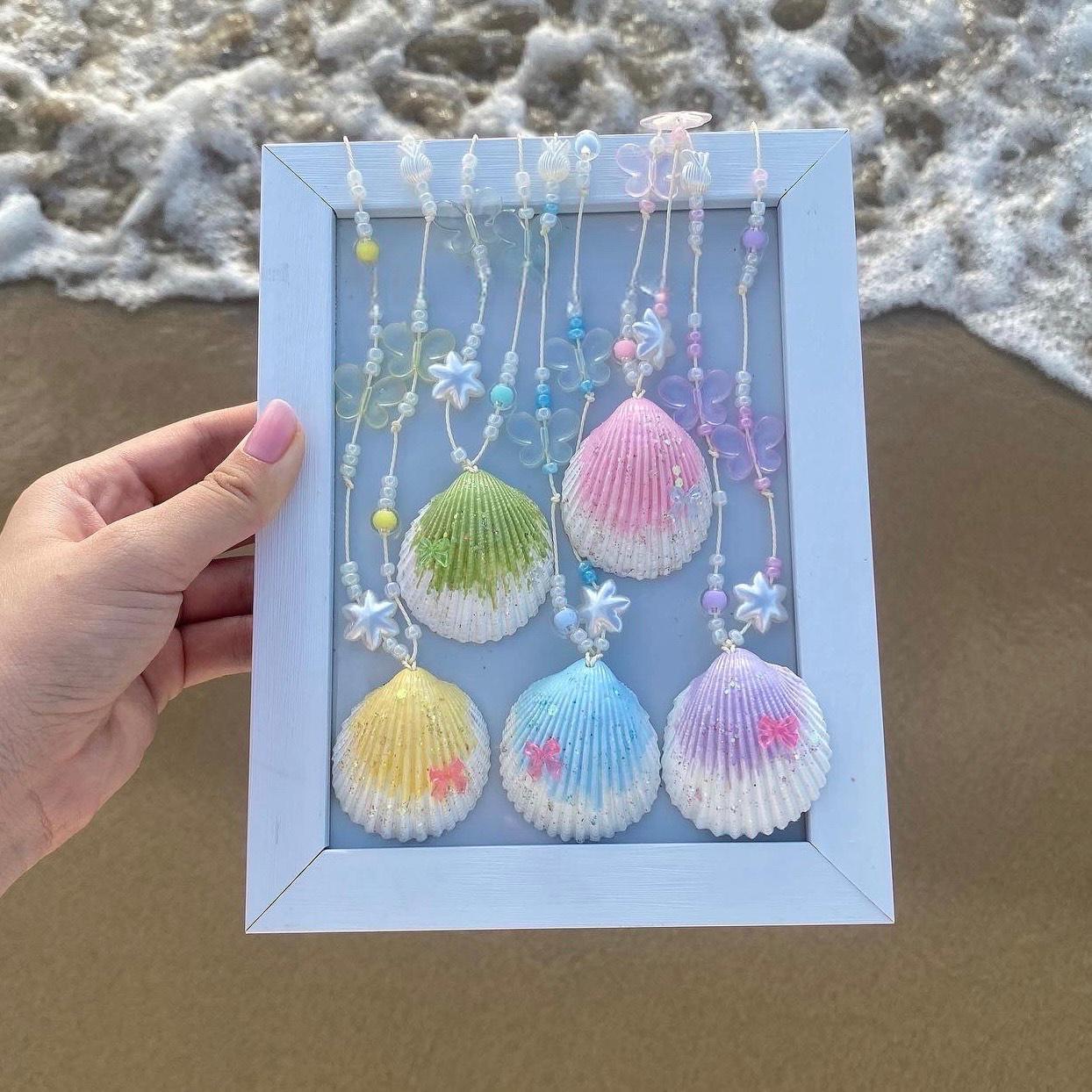 Handmade Pastel Scallop Shell Necklace: Real Seashell Pendant ...