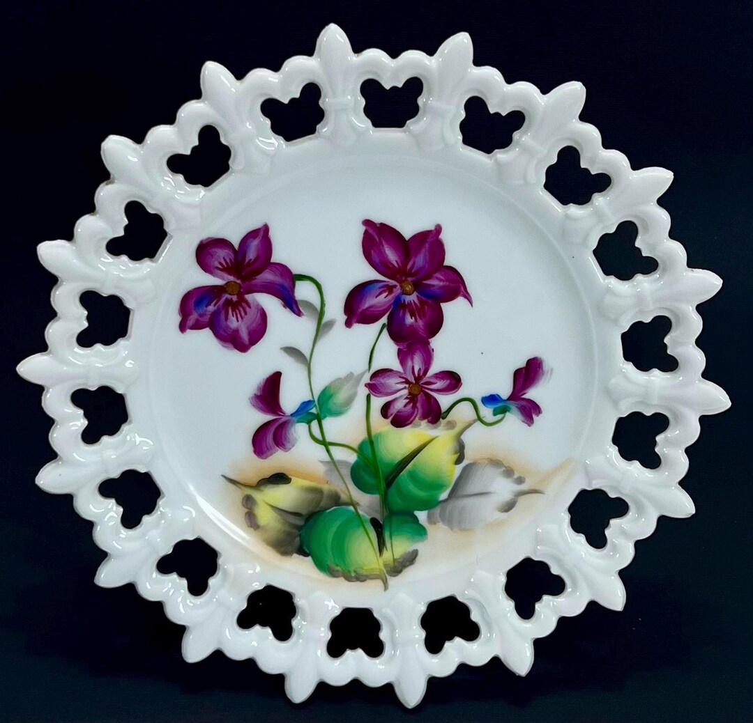 1950s Lefton China Hand Painted Floral Porcelain Plate With Reticulated ...