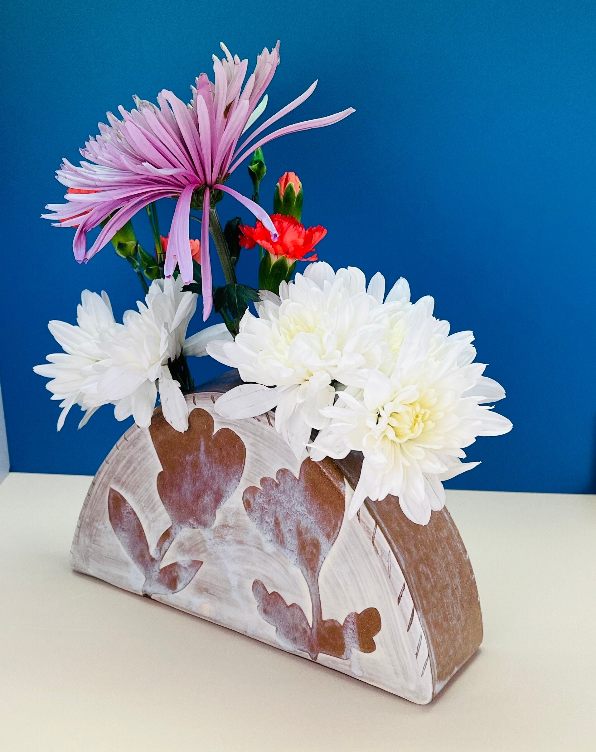 Flower Vase, Brick Red and White Flower Brick With Prairie Flower ...