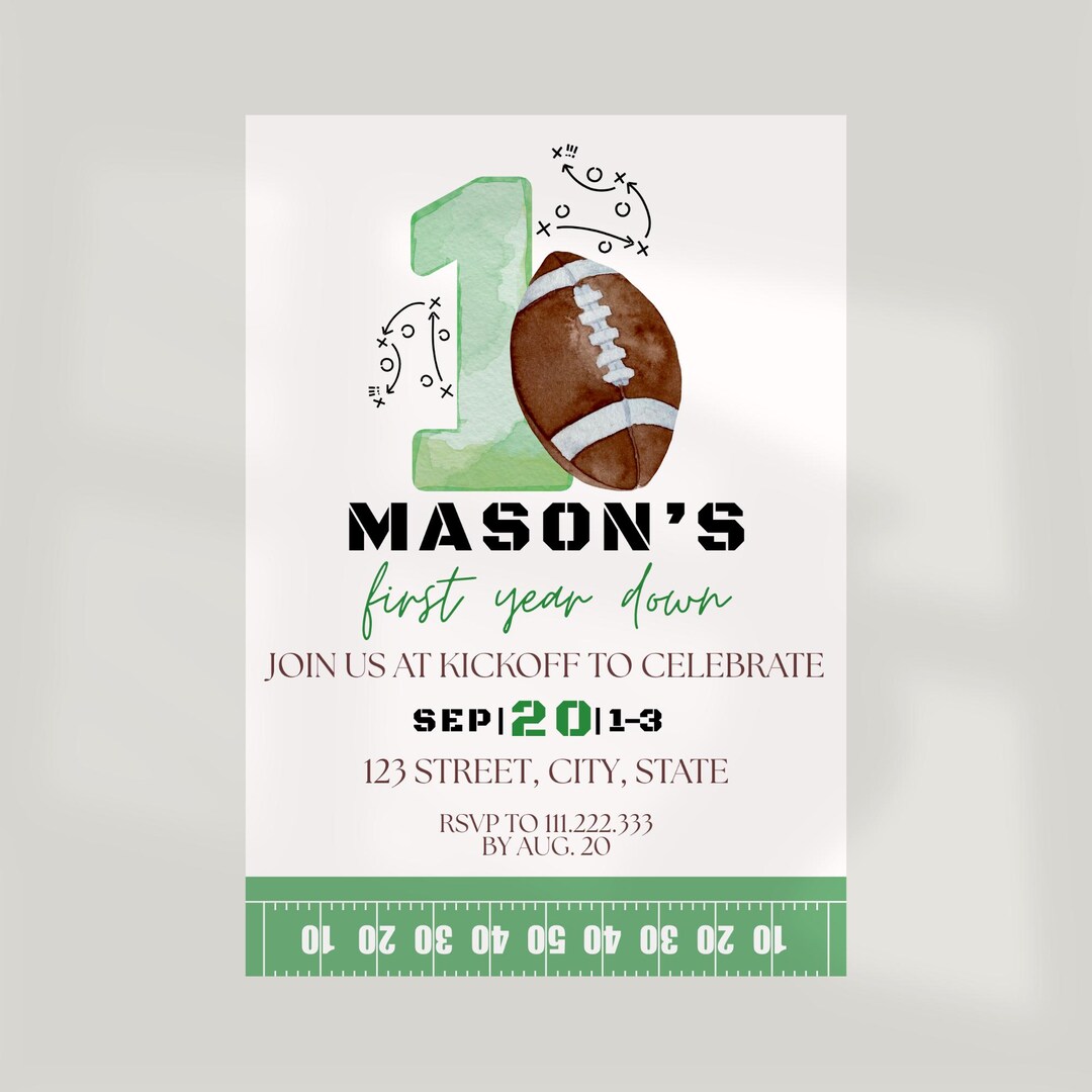 Football First Birthday Invitation: Editable Canva Template (digital ...