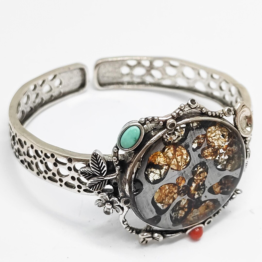 Brenham Meteorite Bracelet: Natural Olive S925 Silver Jewelry - Etsy