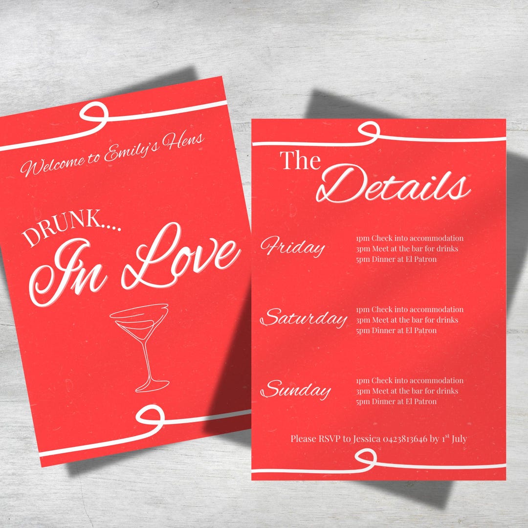 Editable Hens Party Invitation Template | Drunk in Love Theme | Red ...