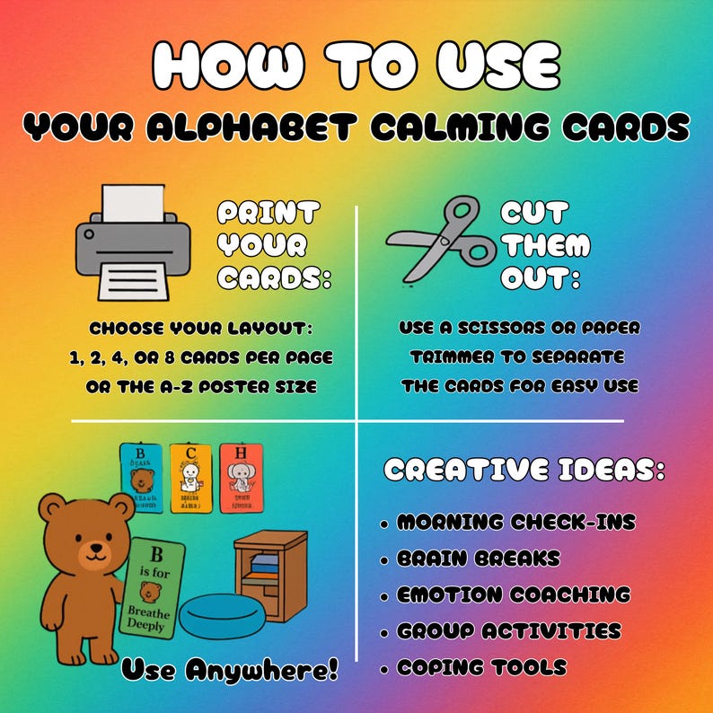 Alphabet Calming Cards for Kids – A to Z Coping Skills Flash Cards ...