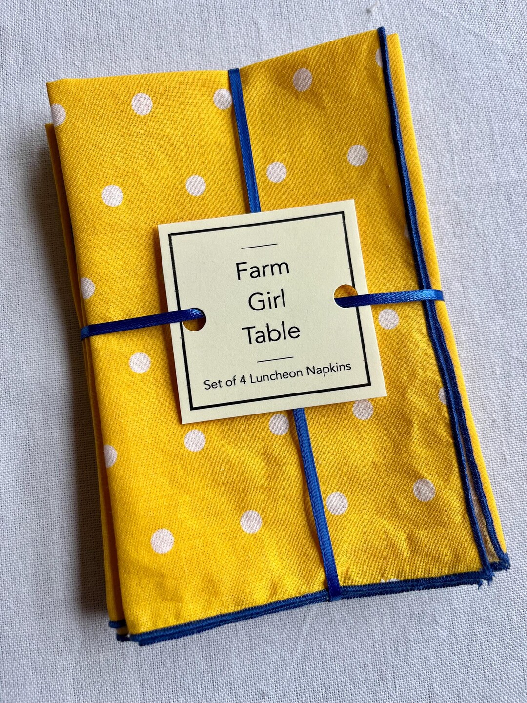 Handmade Yellow Polka Dot Luncheon Napkins With Blue Border, Set of 4 ...