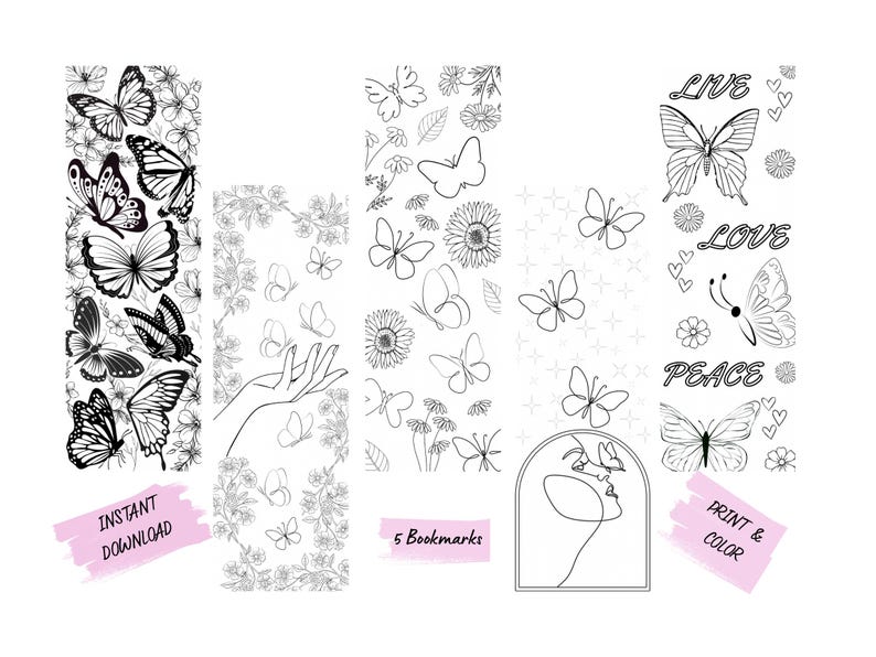 Butterfly Coloring Bookmarks - Printable Set of 5 | Digital Download - Etsy