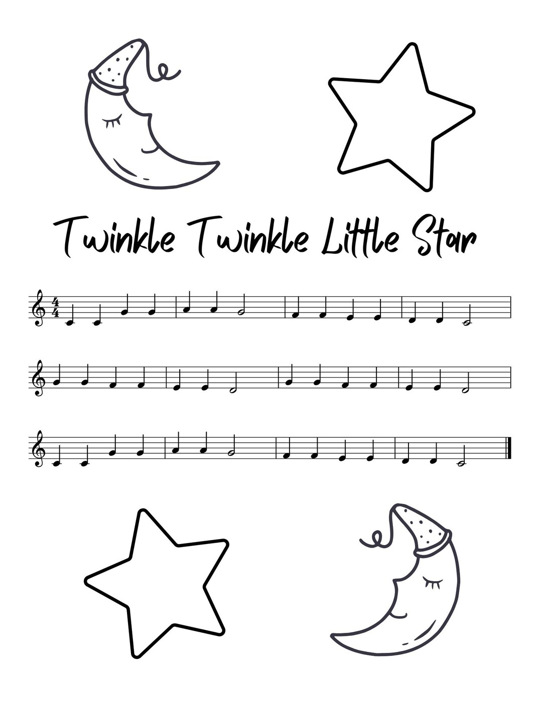 Twinkle Twinkle Little Star Sheet Music for Kids | Beginner Piano ...